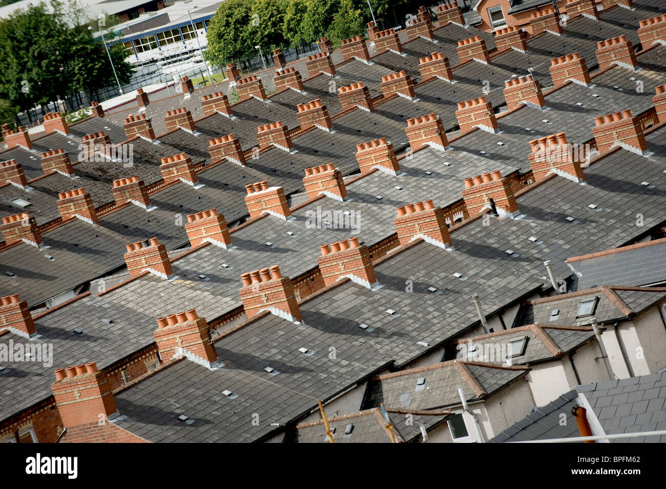 slate roof tops on Victorian terraced houses Stock Photo - Alamy