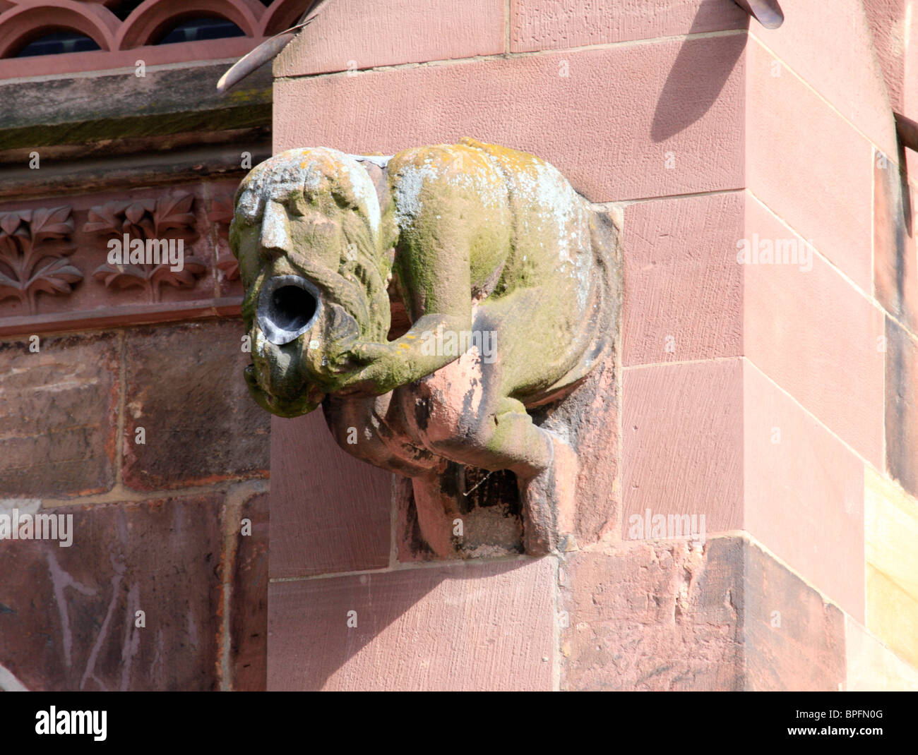 Gargoyle in the form of a seated man vomiting, on Freiburg Münster ...