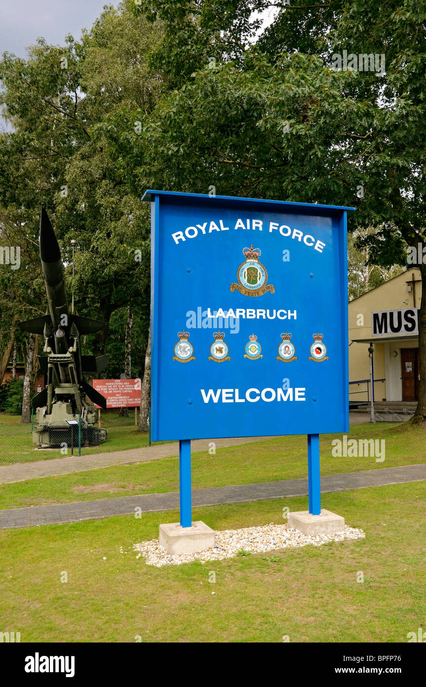 Old RAF Laarbruch welcome sign at the RAF Museum, Weeze (Niederrhein ...