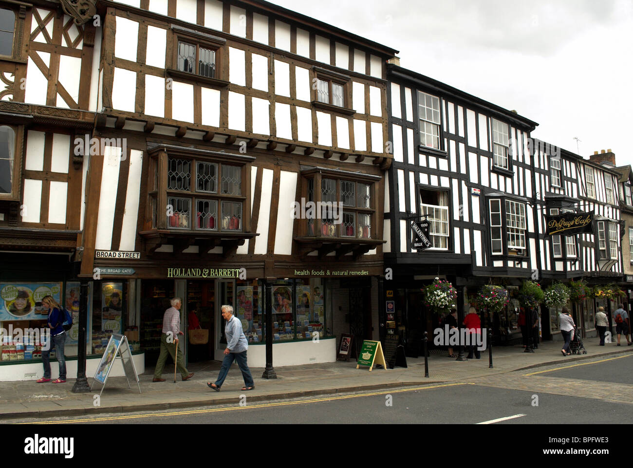 Period architecture dominates this row of shops - Broad Street, Ludlow ...