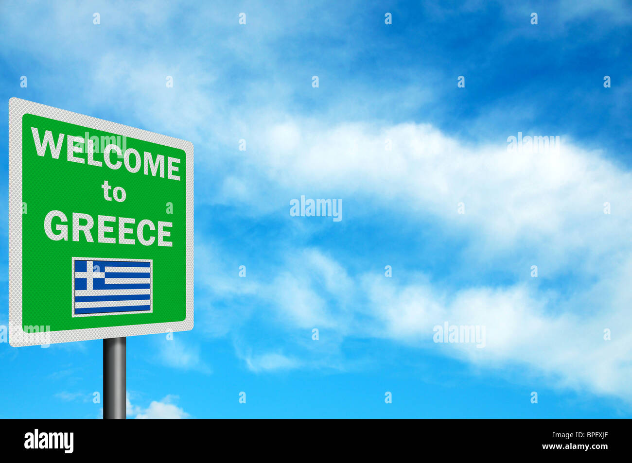 Welcome to Greece (in English) photo realistic sign with space for your ...