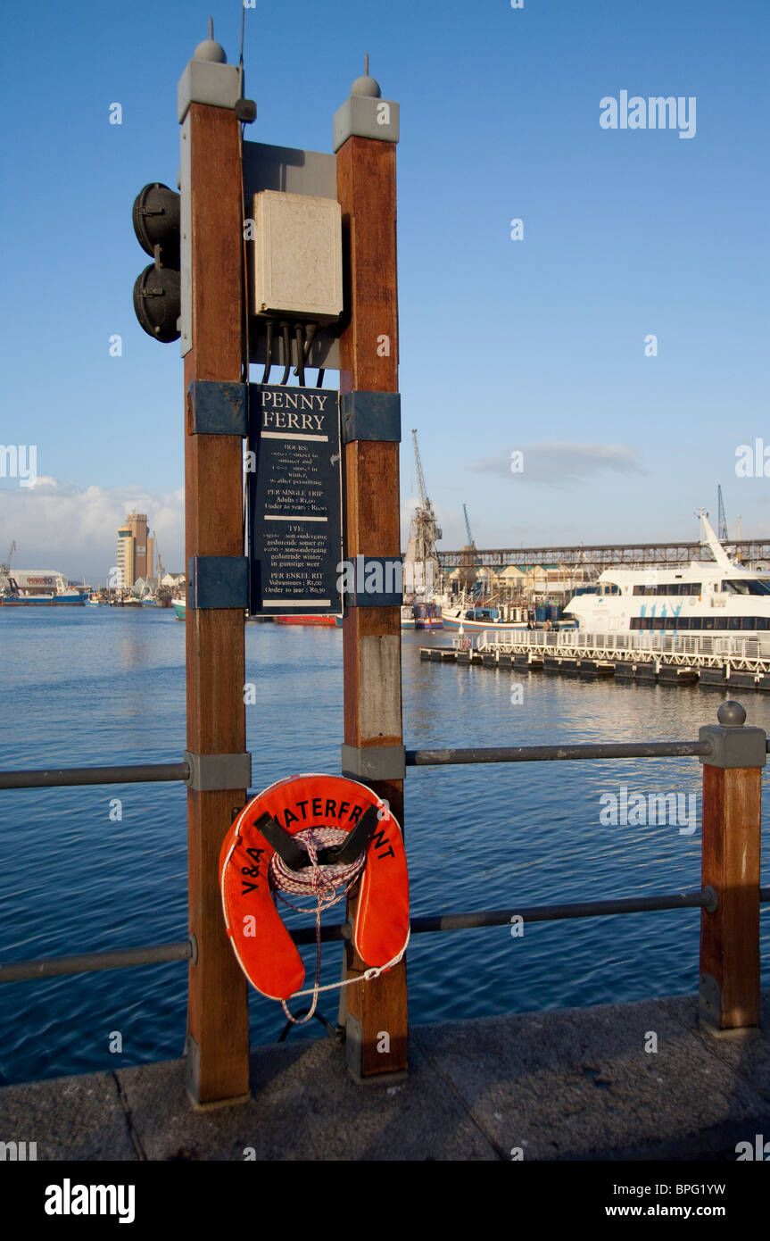 South Africa, Cape Town. Victoria & Alfred Waterfront. Penny Ferry sign ...