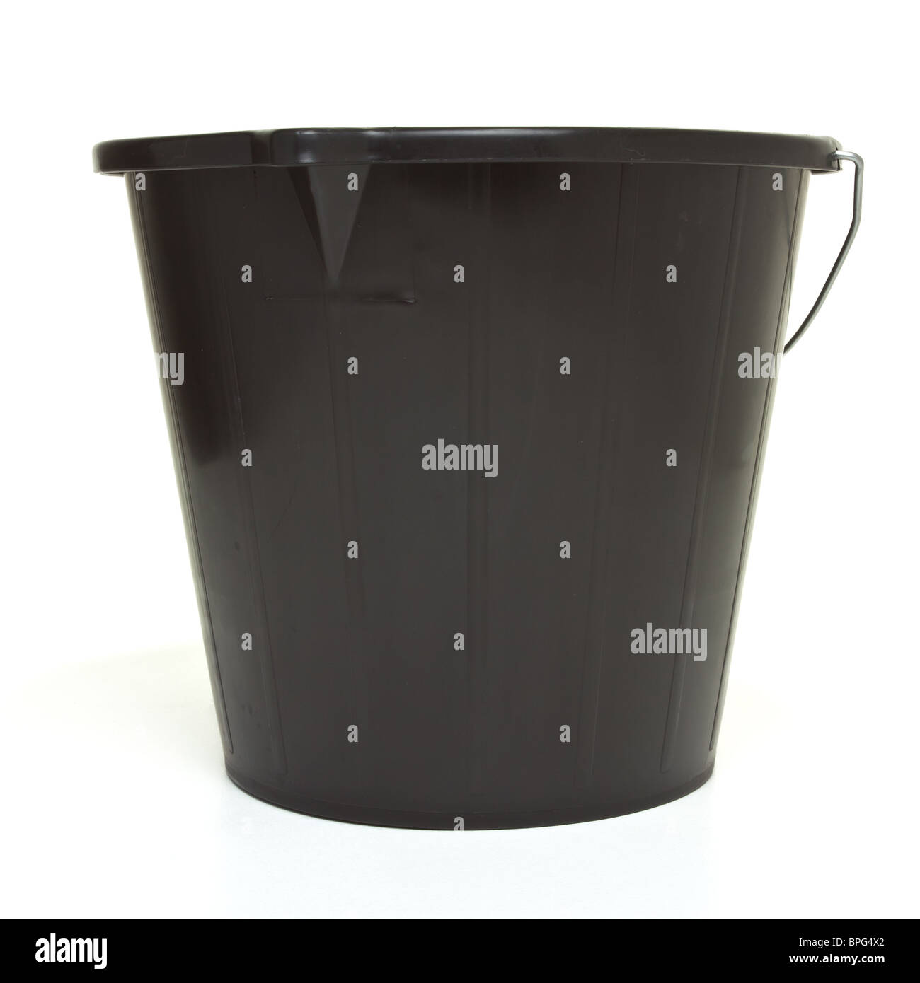 Black Plastic bucket from low perspective isolated on white Stock Photo ...
