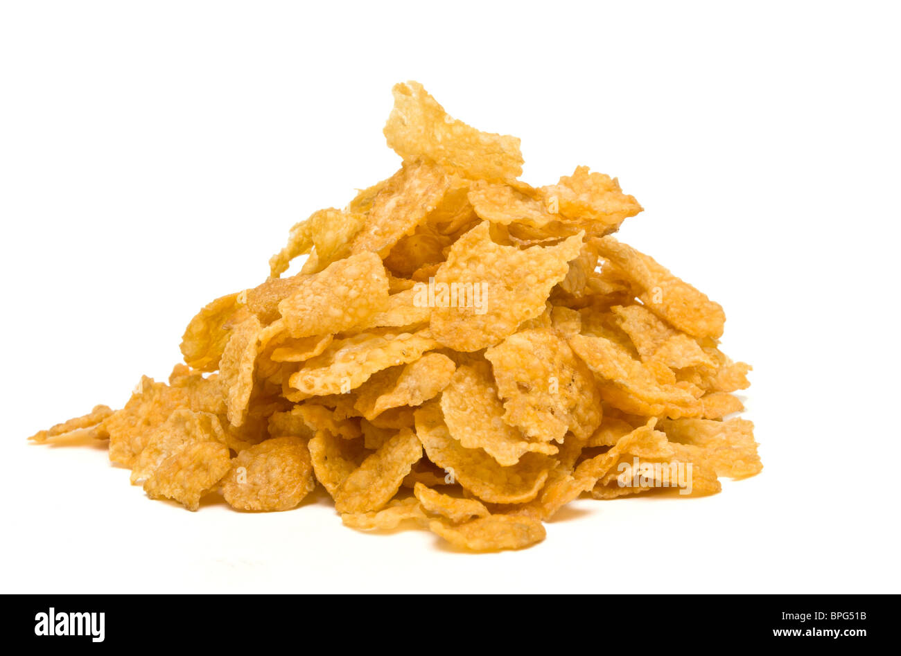 Pile of Corn Flakes from low perspective isolated against white Stock ...