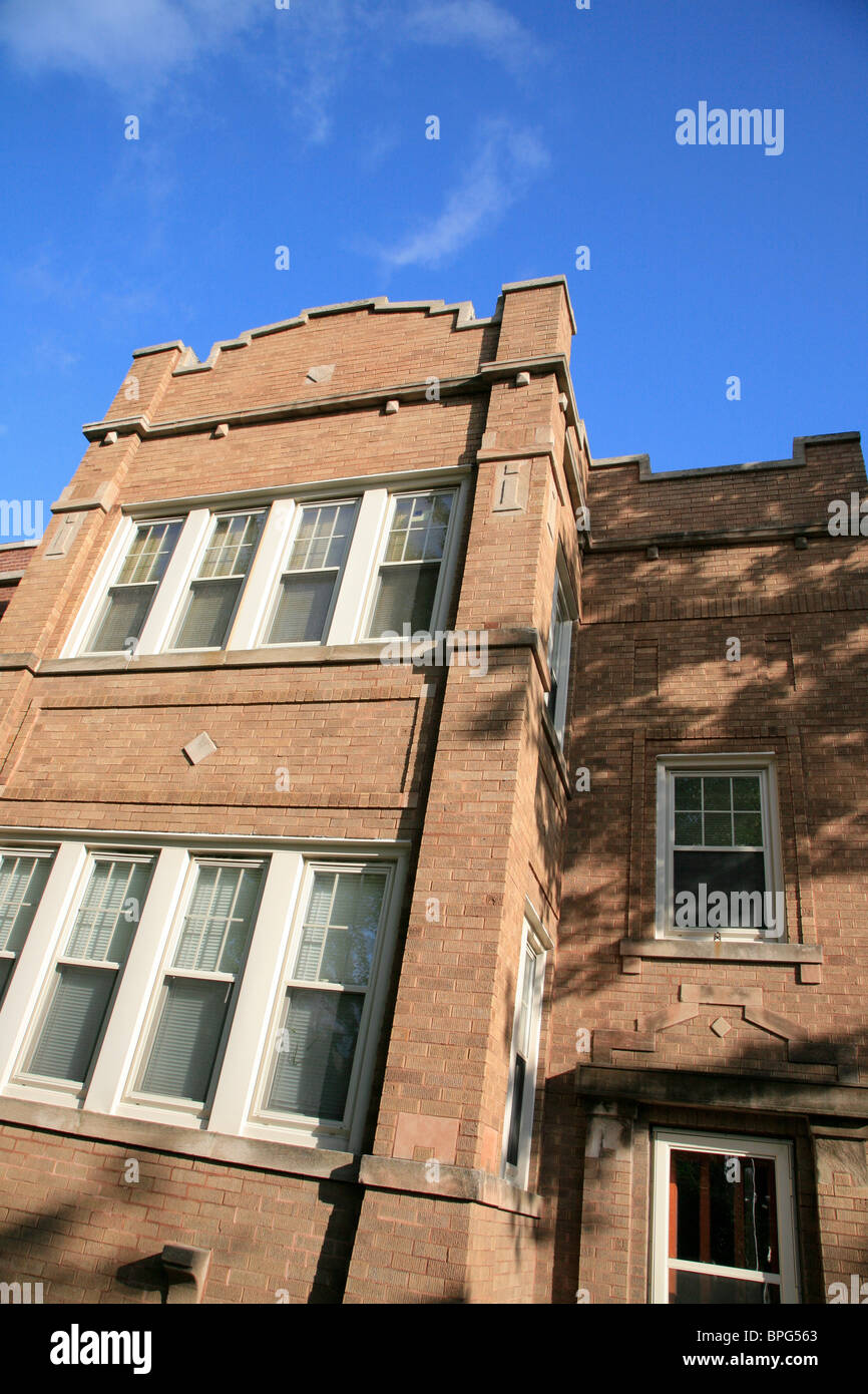 residential neighborhood city brown stone brick apartment buildings ...