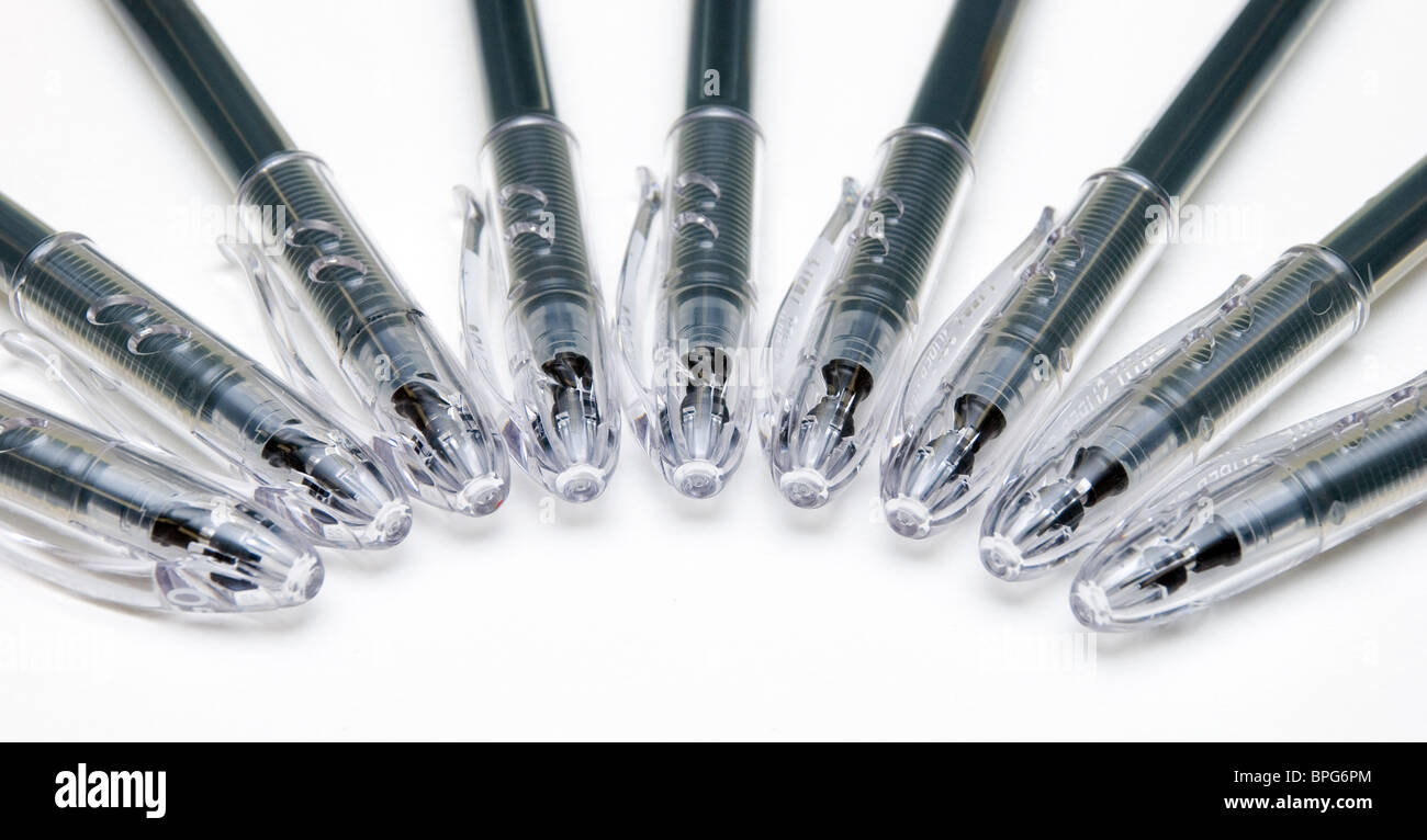 bunch of fine black tone gel roller pens Stock Photo - Alamy