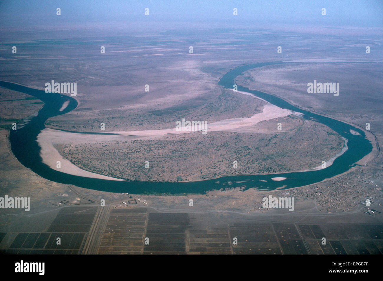 Kenana Sudan Aerial Showing loop of the River Blue Nile Meander Stock ...