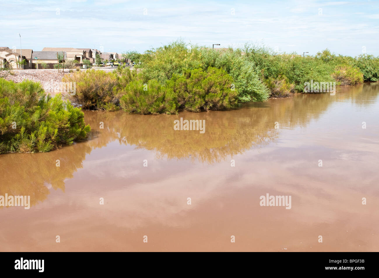 Storm water is collected in runoff basins in a residential area Stock ...