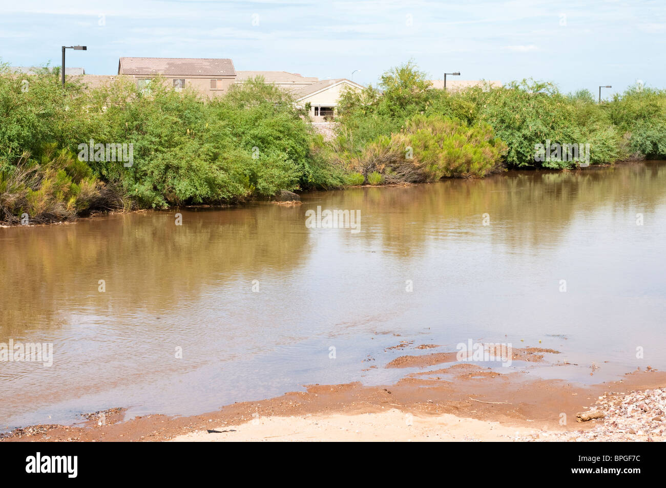 Storm water is collected in runoff basins in a residential area Stock ...