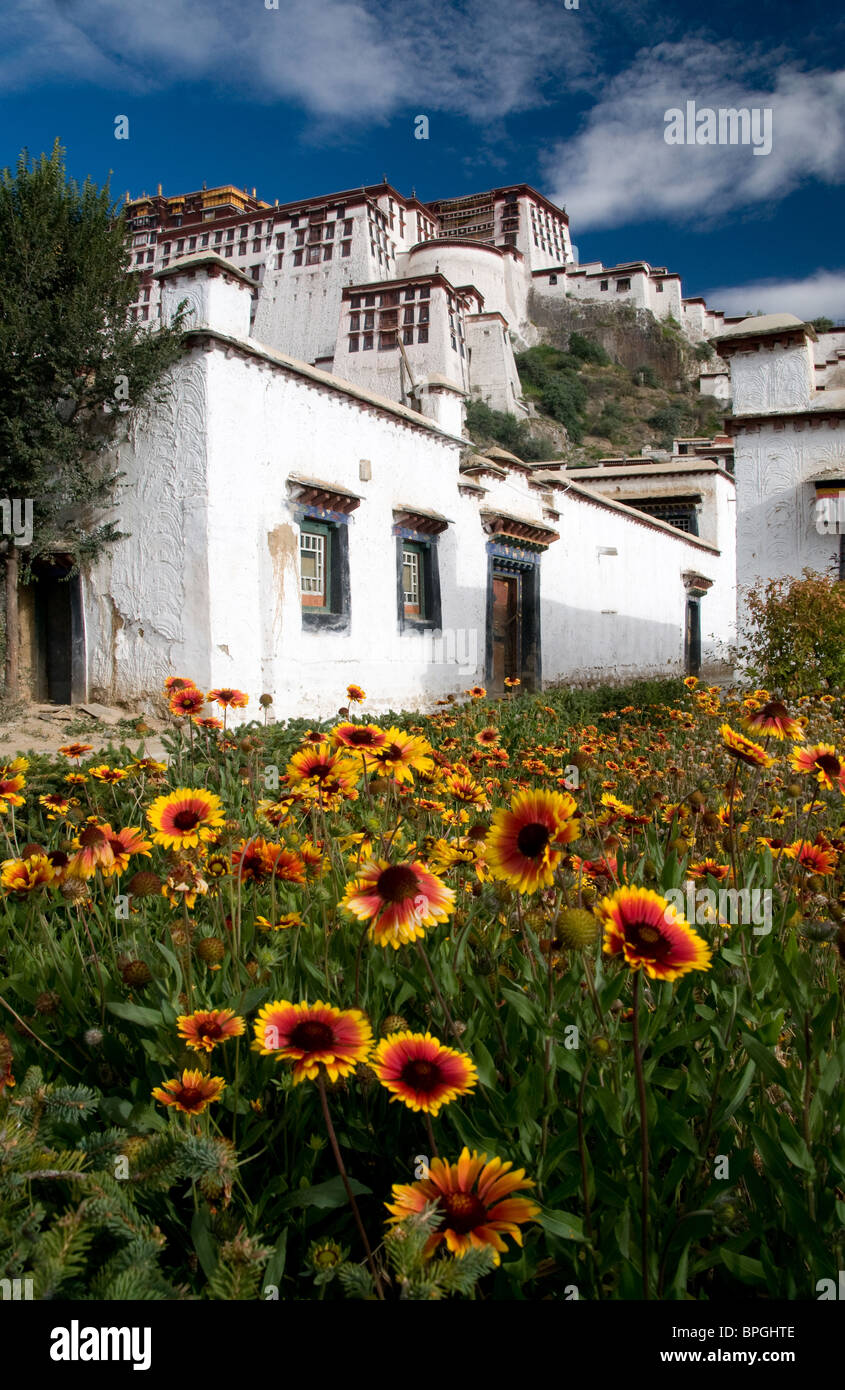Tibet, Lhasa, view of Potala Palace behind flower garden Stock Photo ...