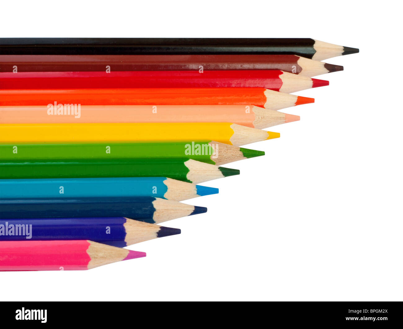 Row of colored pencils. Isolated on white background with clipping path ...
