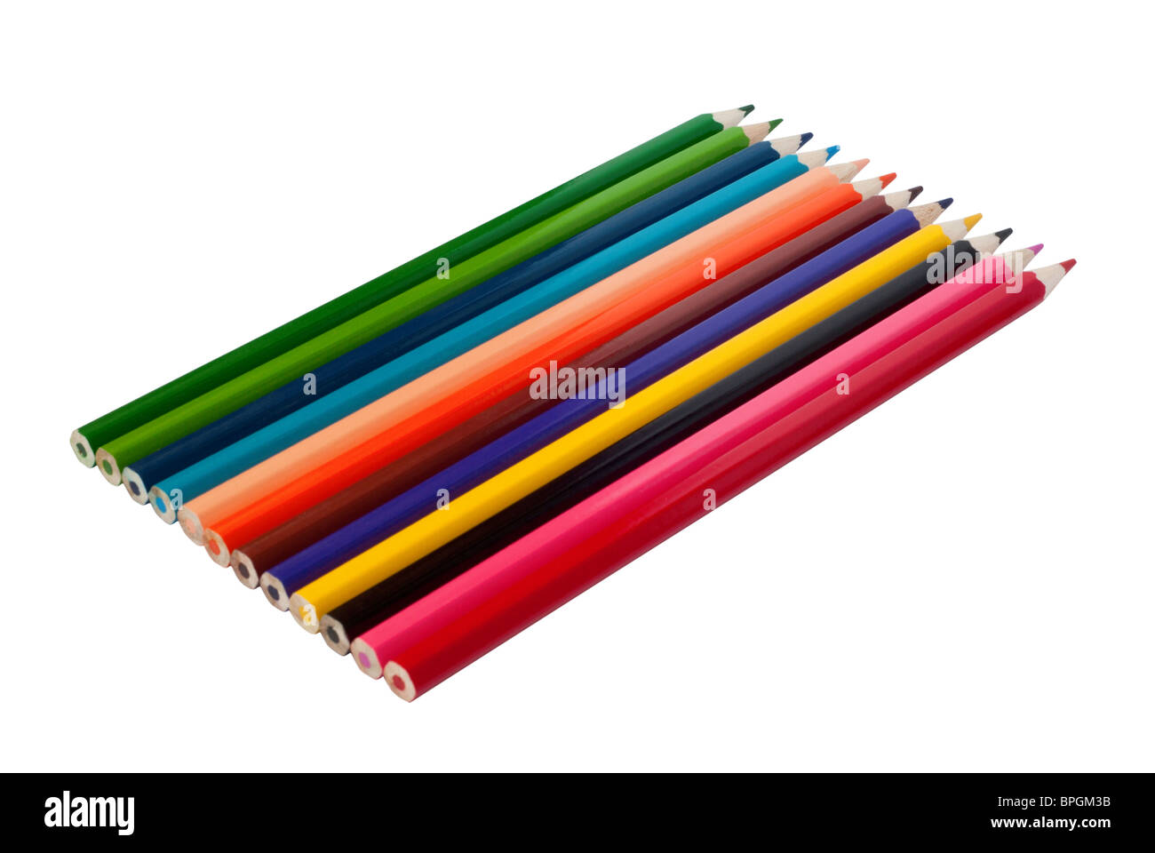 Row of colored pencils. Isolated on white background with clipping path ...