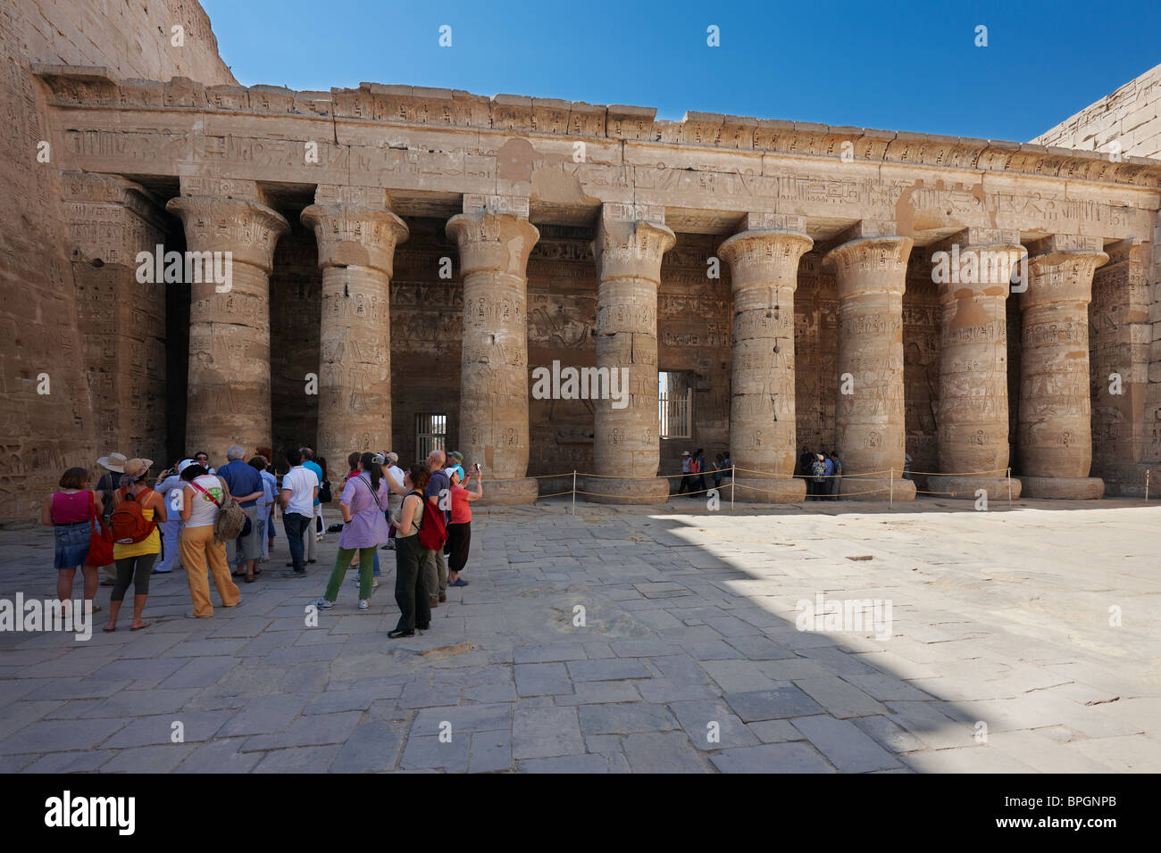 painted columns and bas-relief in south colonnade of first yard in ...