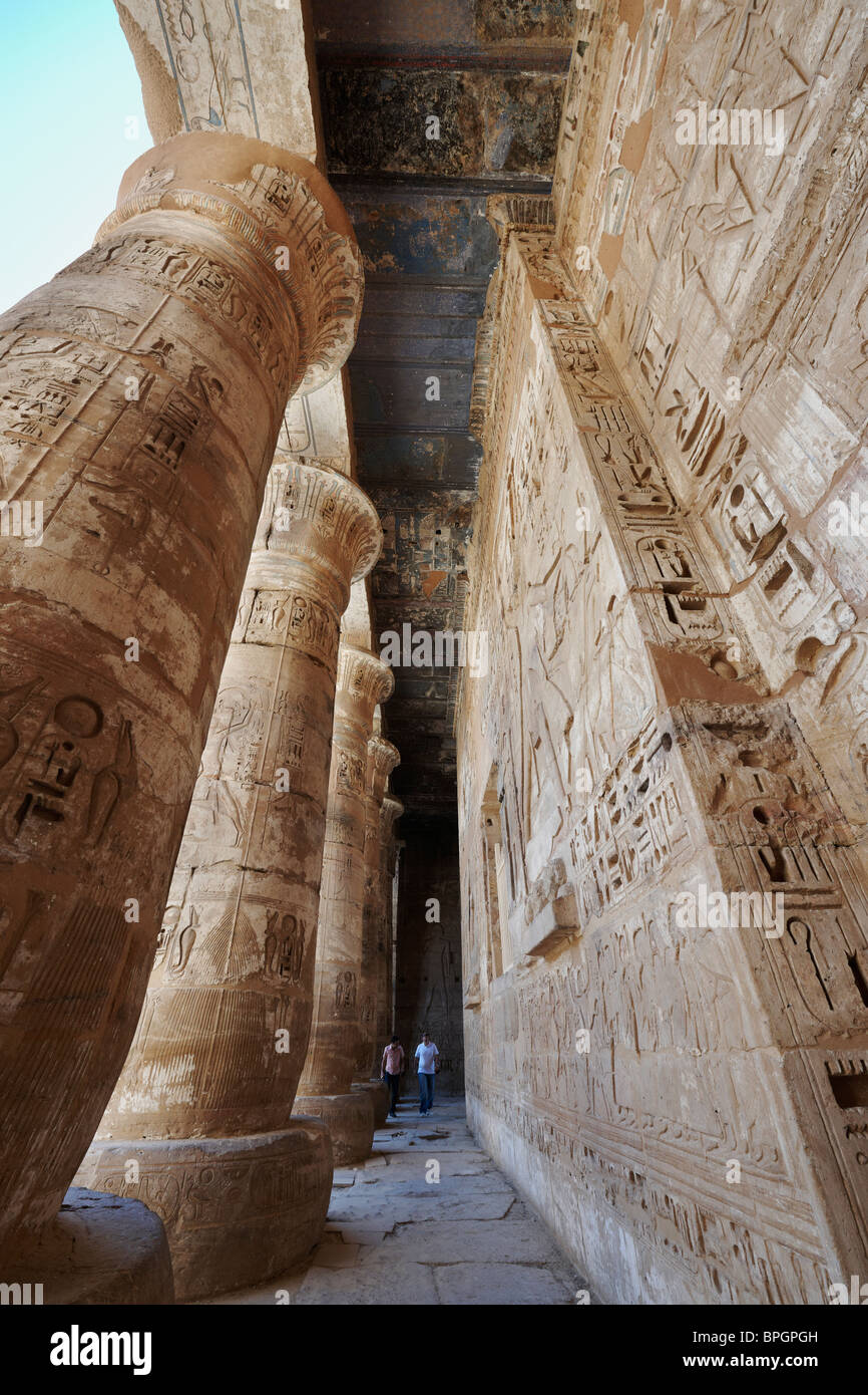 painted columns and bas-relief in south colonnade of first yard ...