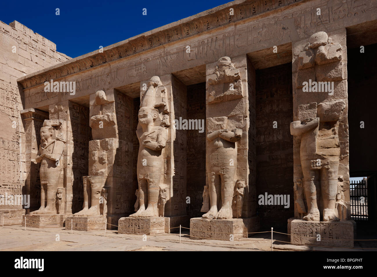 god Osiris columns at north colonnade in first court of Mortuary Temple ...