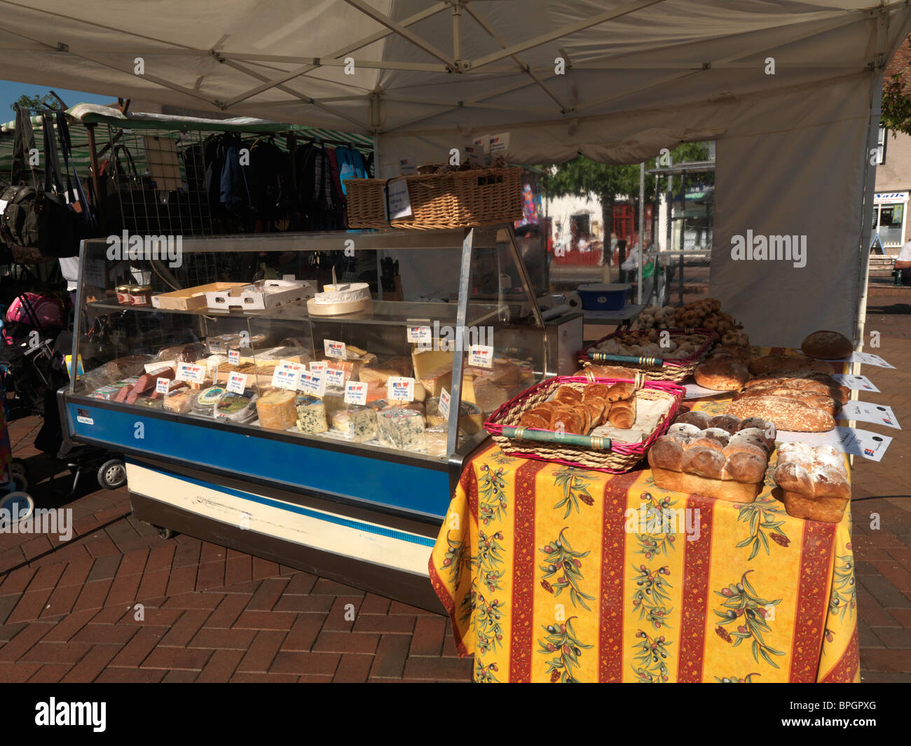 Surrey England Epsom Market Stall Selling Cheese And Bread Stock Photo ...