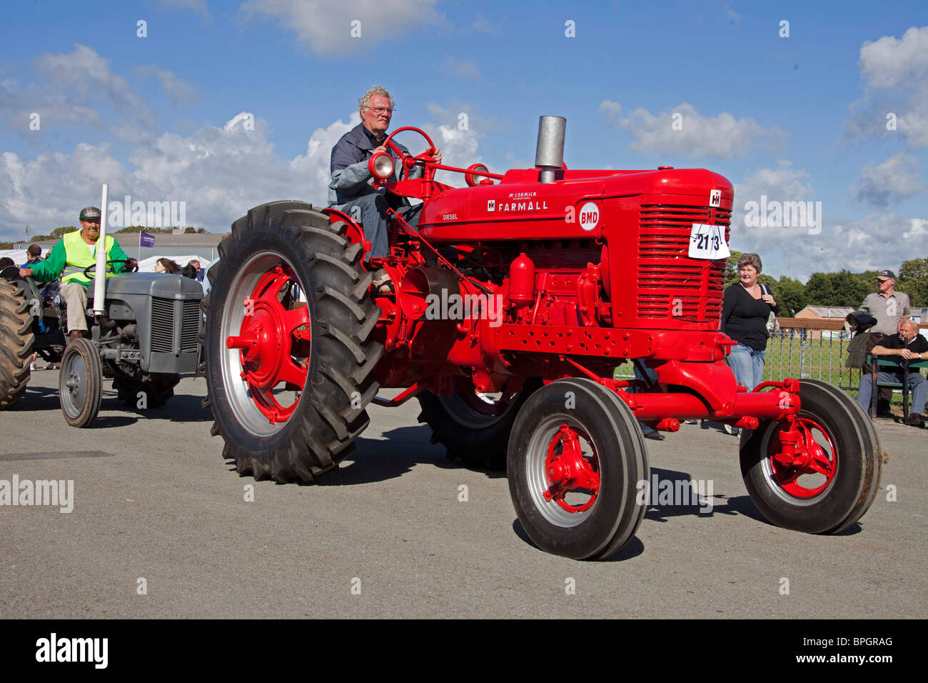 Vintage red tractor machinery parade at agricultural pembrokeshire ...