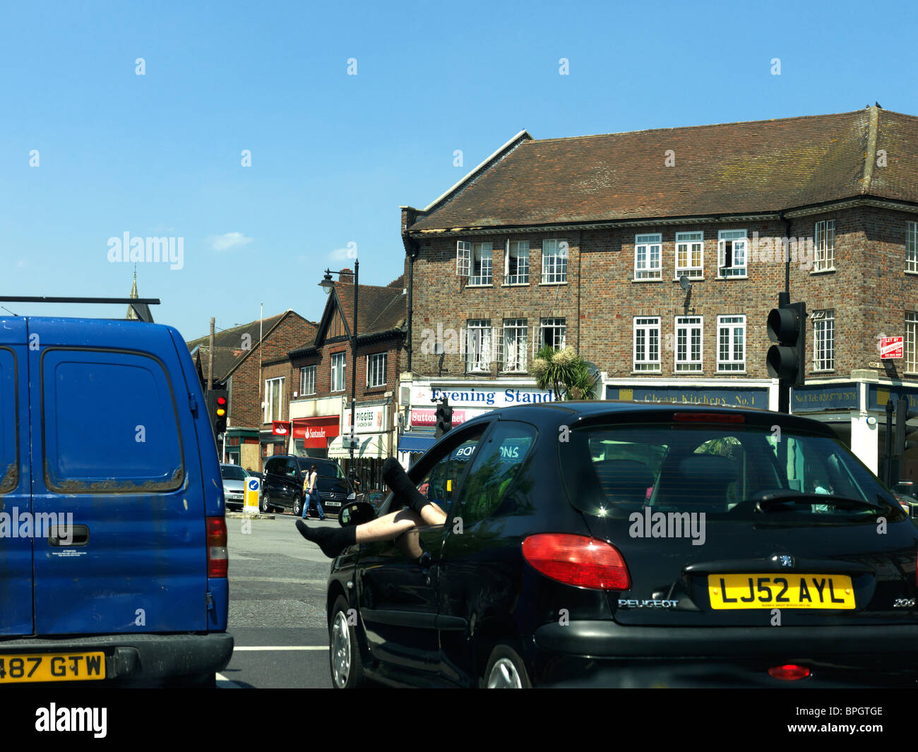 Surrey England Cheam Village Traffic At Traffic Lights Stock Photo - Alamy
