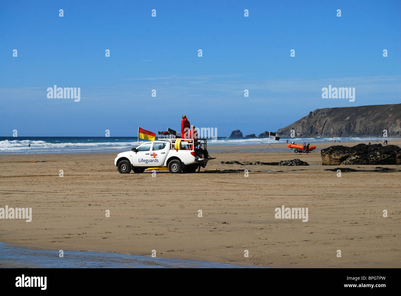 Lifeguards on Porthtowan beach. Cornwall, England Stock Photo - Alamy