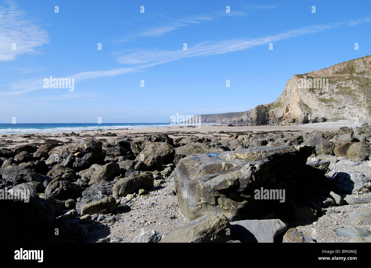 Rocks on a Cornish beach. Cornwall, England Stock Photo - Alamy