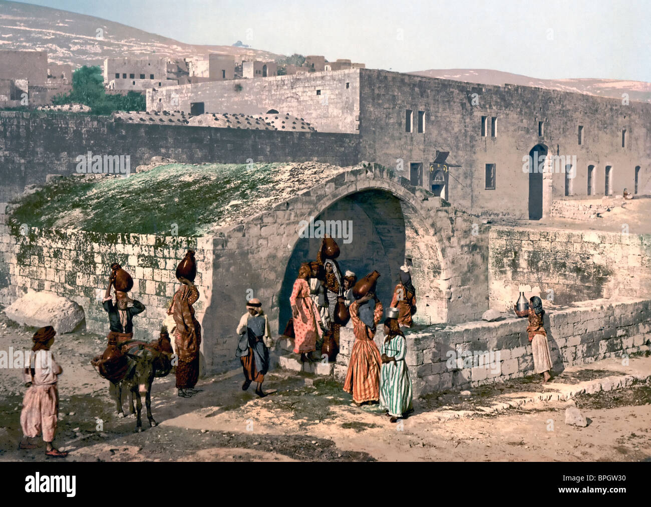 The Virgin's fountain, Nazareth, Holy Land, Israel, circa 1900 Stock ...