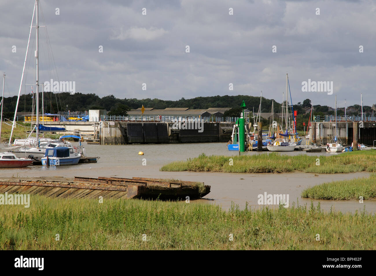 The River Colne barrier at Wivenhoe Essex England UK Stock Photo - Alamy