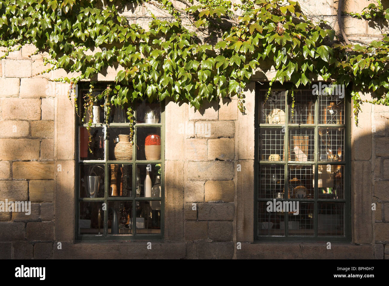 Shop window, Hebden Bridge Mill, West Yorkshire, England, UK Stock ...