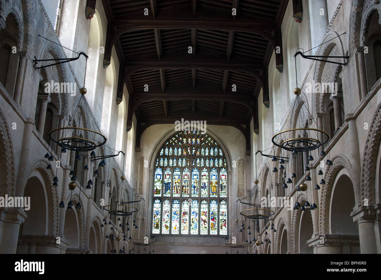 medieval wall ceiling stained glass windows norman Stock Photo - Alamy