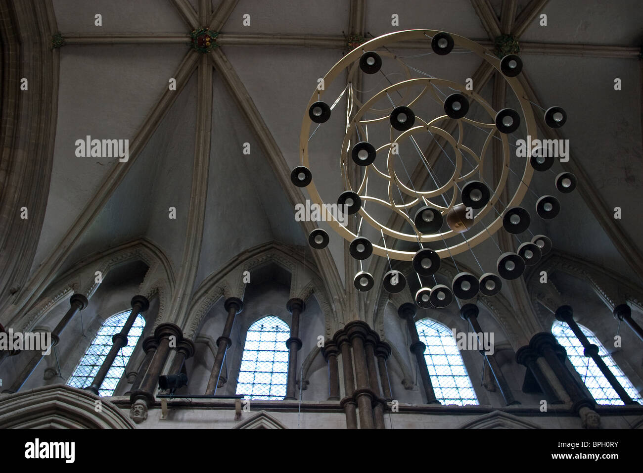 medieval wall ceiling stained glass windows norman Stock Photo - Alamy