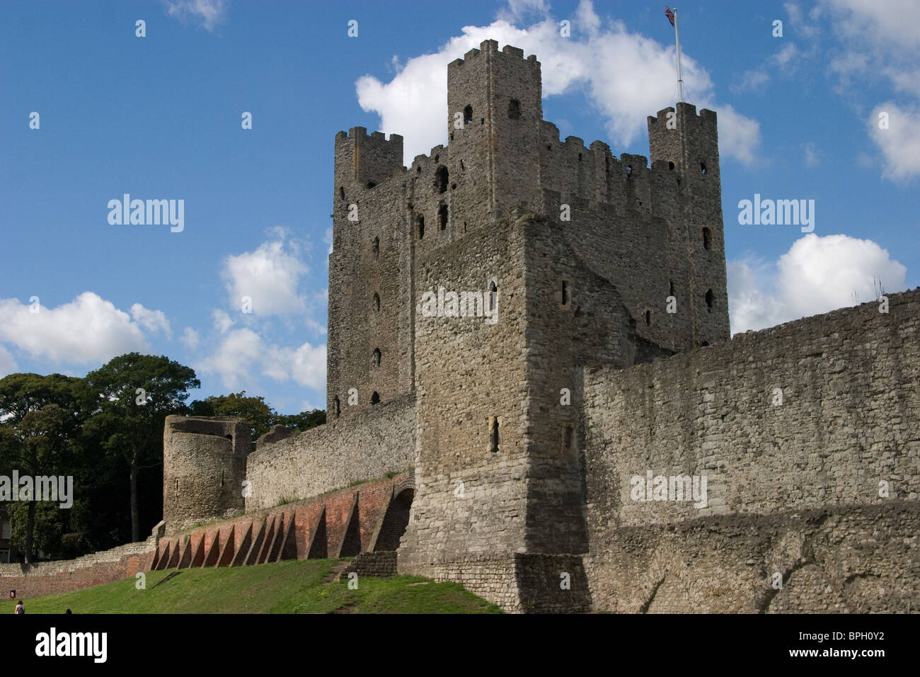 medieval castle wall keep turrets battlements Stock Photo - Alamy
