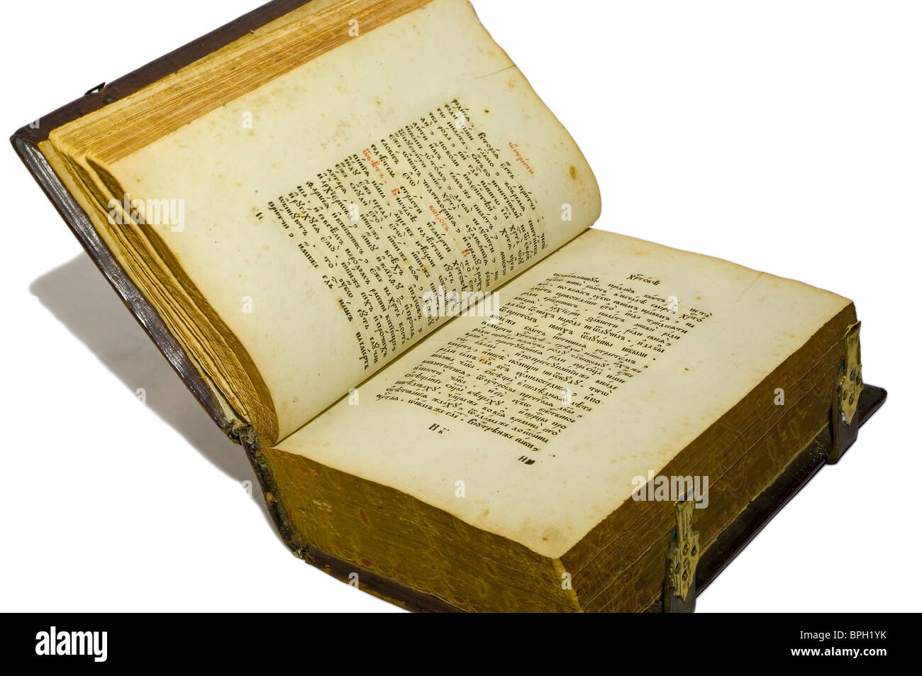Old big book with hard cover is opened. Isolated over white Stock Photo ...