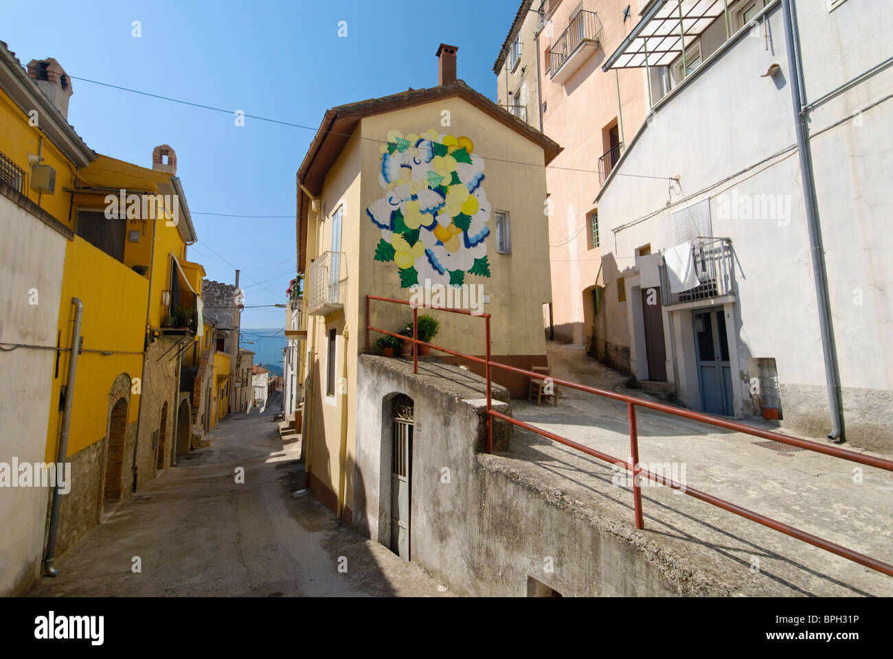 Mural on house wall in the Italian village of Calitri, Italy Stock ...