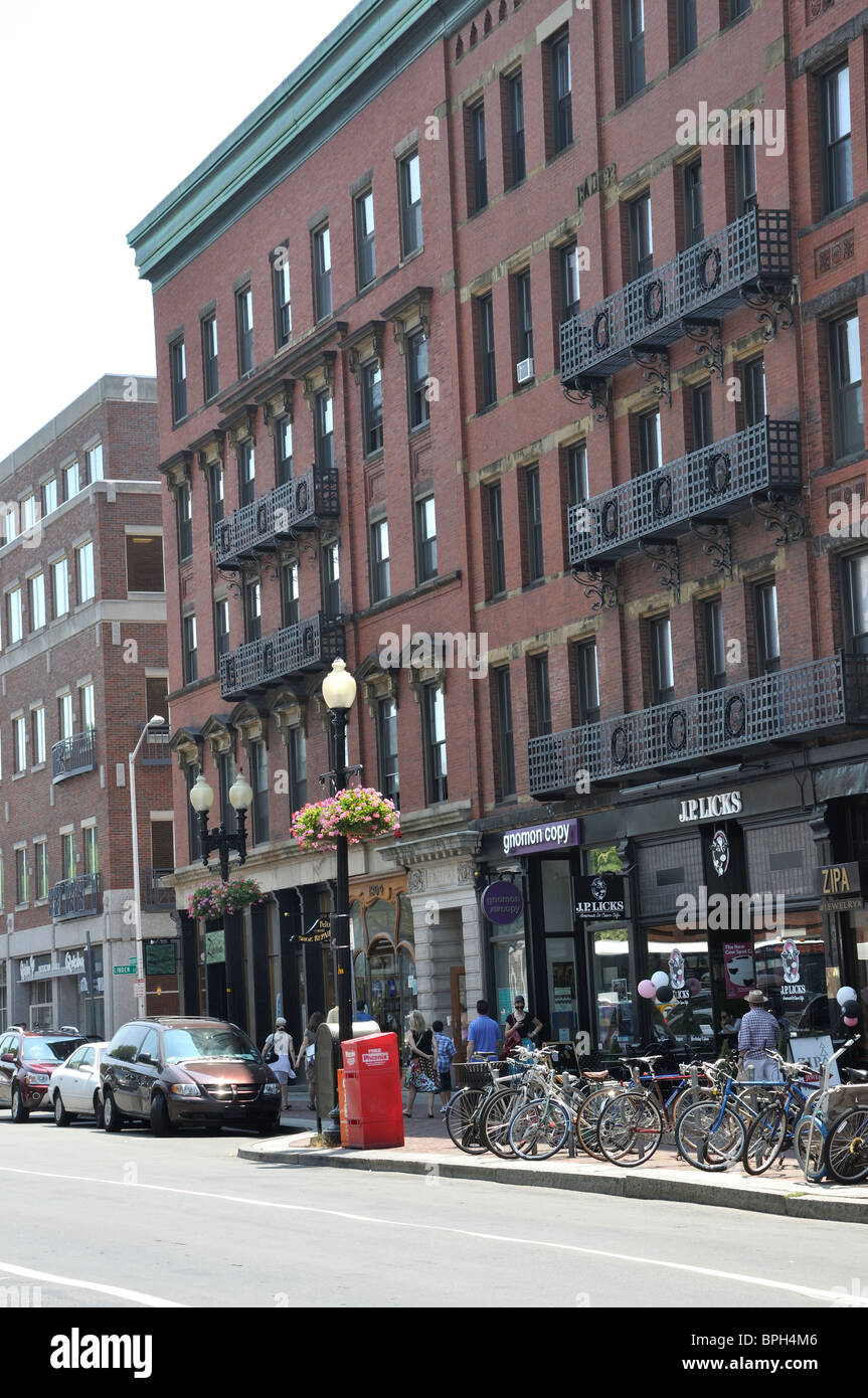 Street with shops at Harvard University, Cambridge, Massachusetts, USA ...