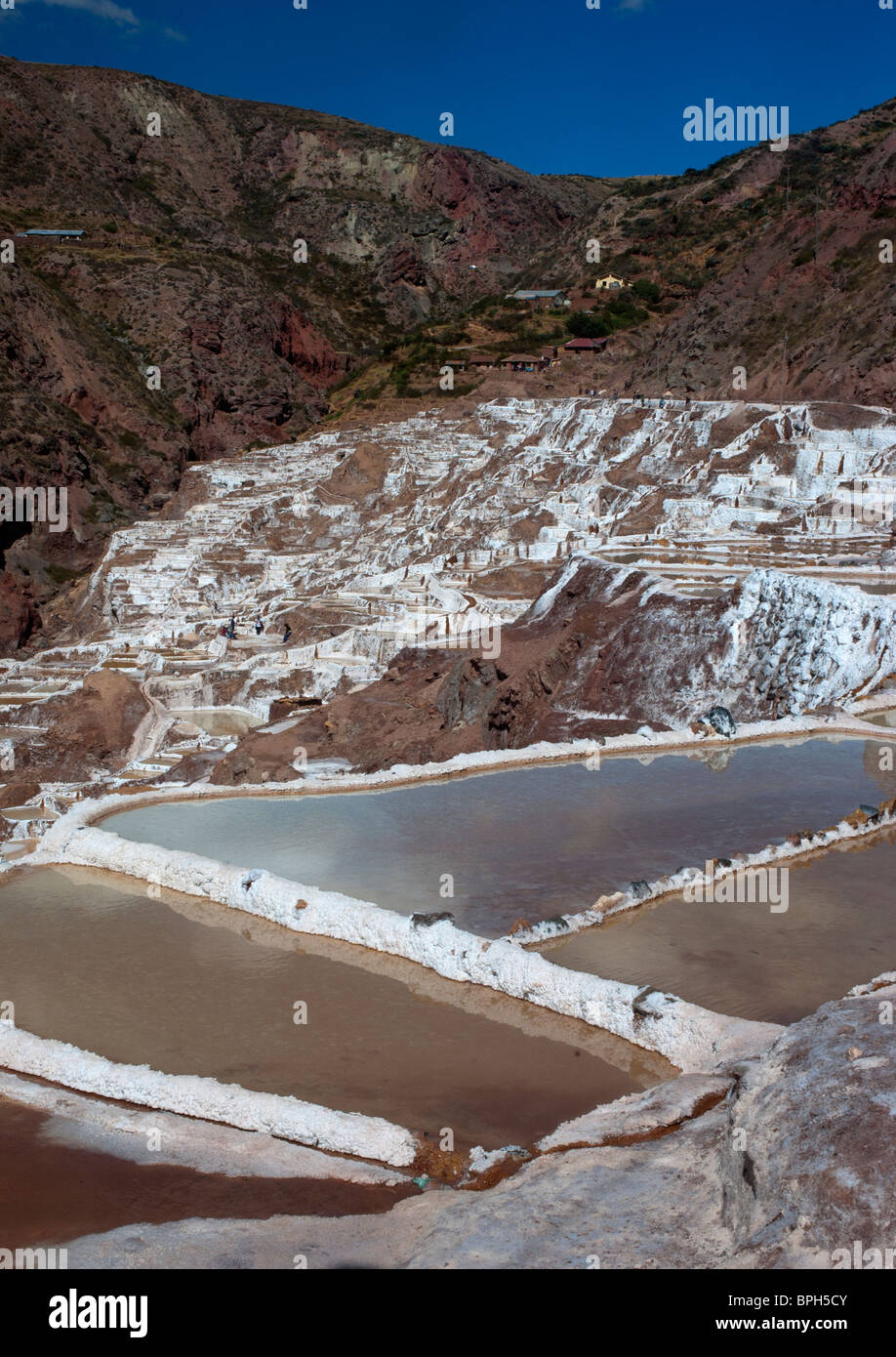 Salt pans dry out in the sun in the high Andes, at Salinas, in the ...