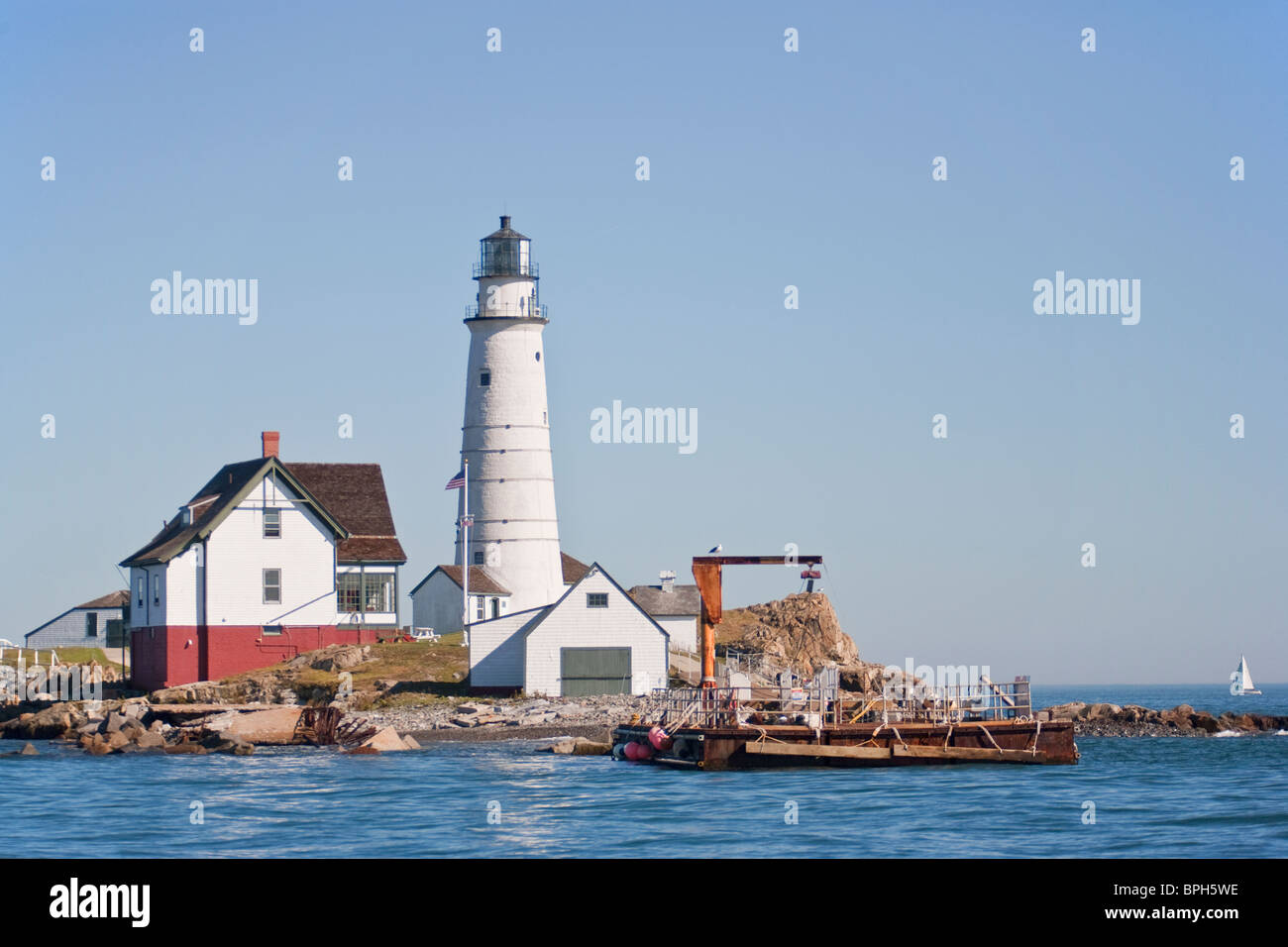 Lighthouse on an island, Boston Light, Boston Harbor, Boston, Suffolk ...