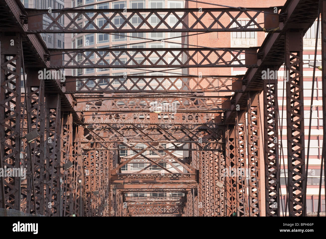 Iron footbridge in a city, Northern Avenue Bridge, Fort Point Channel ...