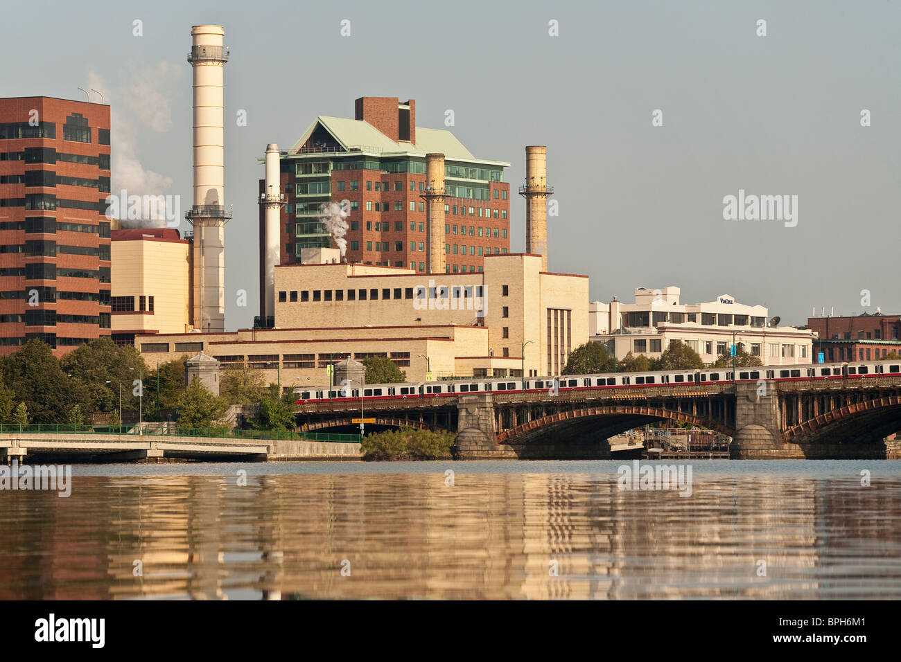 Train crossing an arch bridge, Charles River, Longfellow Bridge, Boston ...