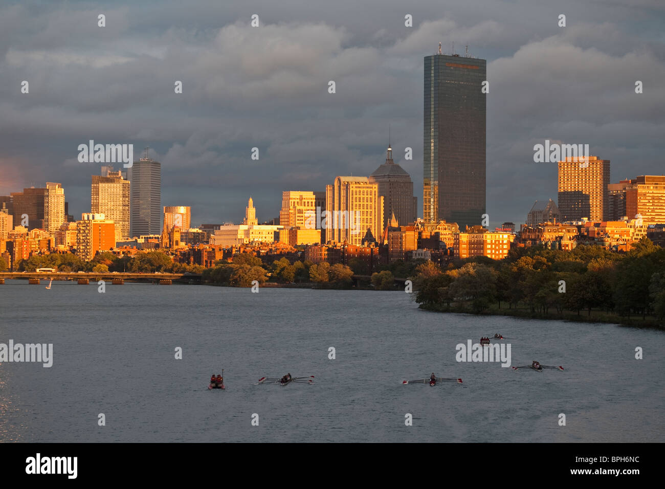Buildings at the waterfront, Charles River, Harvard Bridge, Boston ...