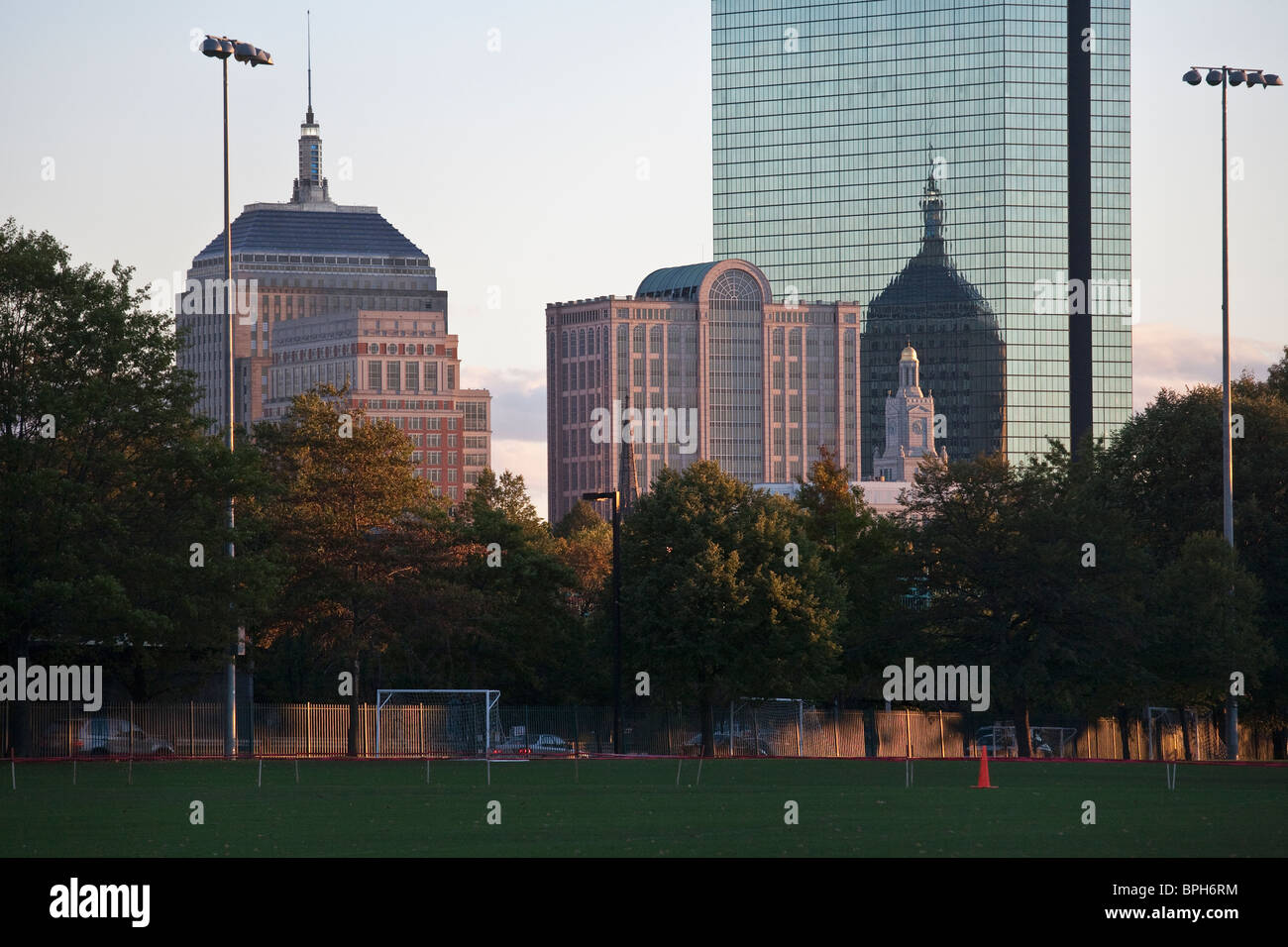 Baseball field with buildings in a city, John Hancock Tower, Teddy ...