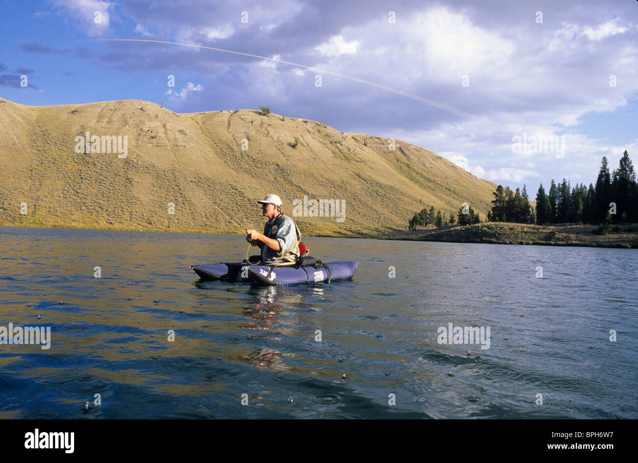 Man fly fishing Stock Photo - Alamy
