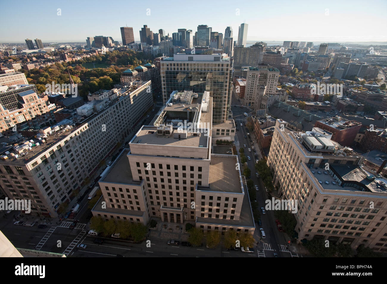 High angle view of cityscape, Boston Common, Boston, Massachusetts, USA ...