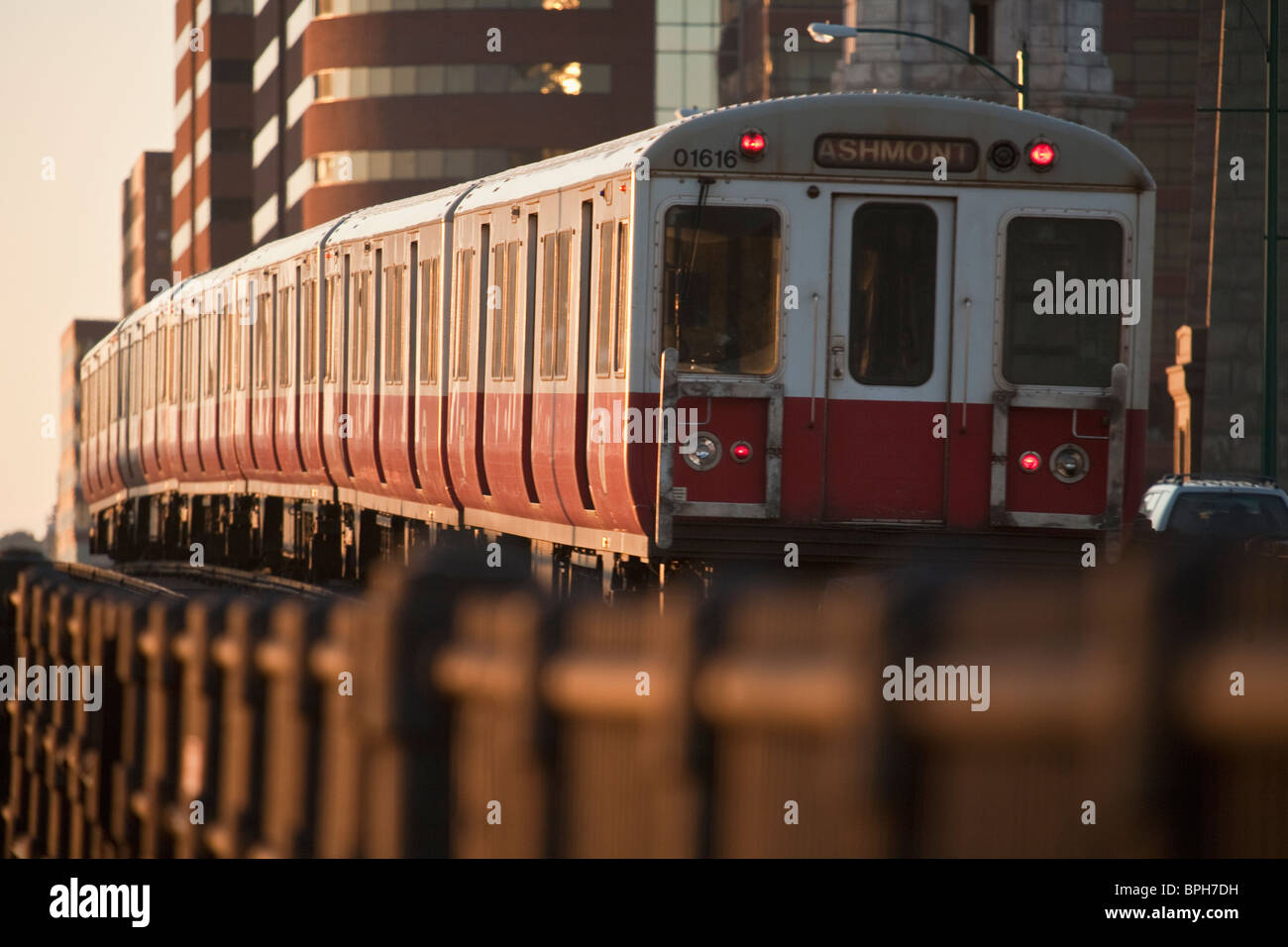 Subway train on a bridge, Longfellow Bridge, Charles River, Boston ...