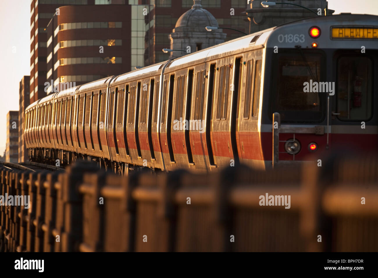 Subway train on a bridge, Longfellow Bridge, Charles River, Boston ...