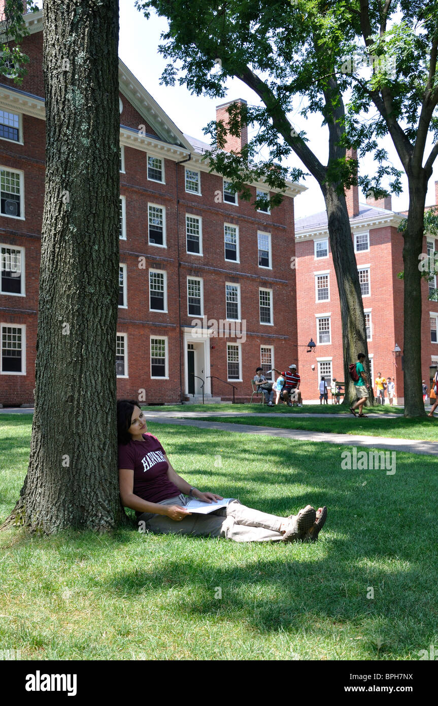 Female Harvard student, Harvard University campus, Boston, MA, USA ...