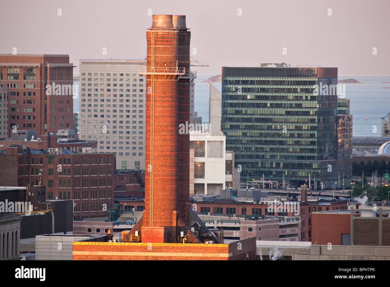 Power plant in a city, Boston Harbor, Boston, Suffolk County ...
