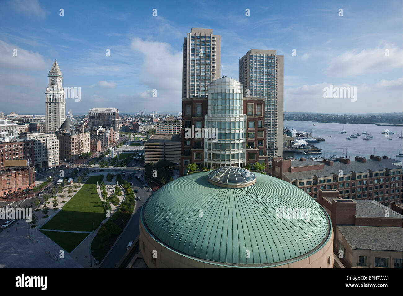 Buildings in a city, Rowes Wharf, Harbor Towers, Boston Harbor, Boston ...