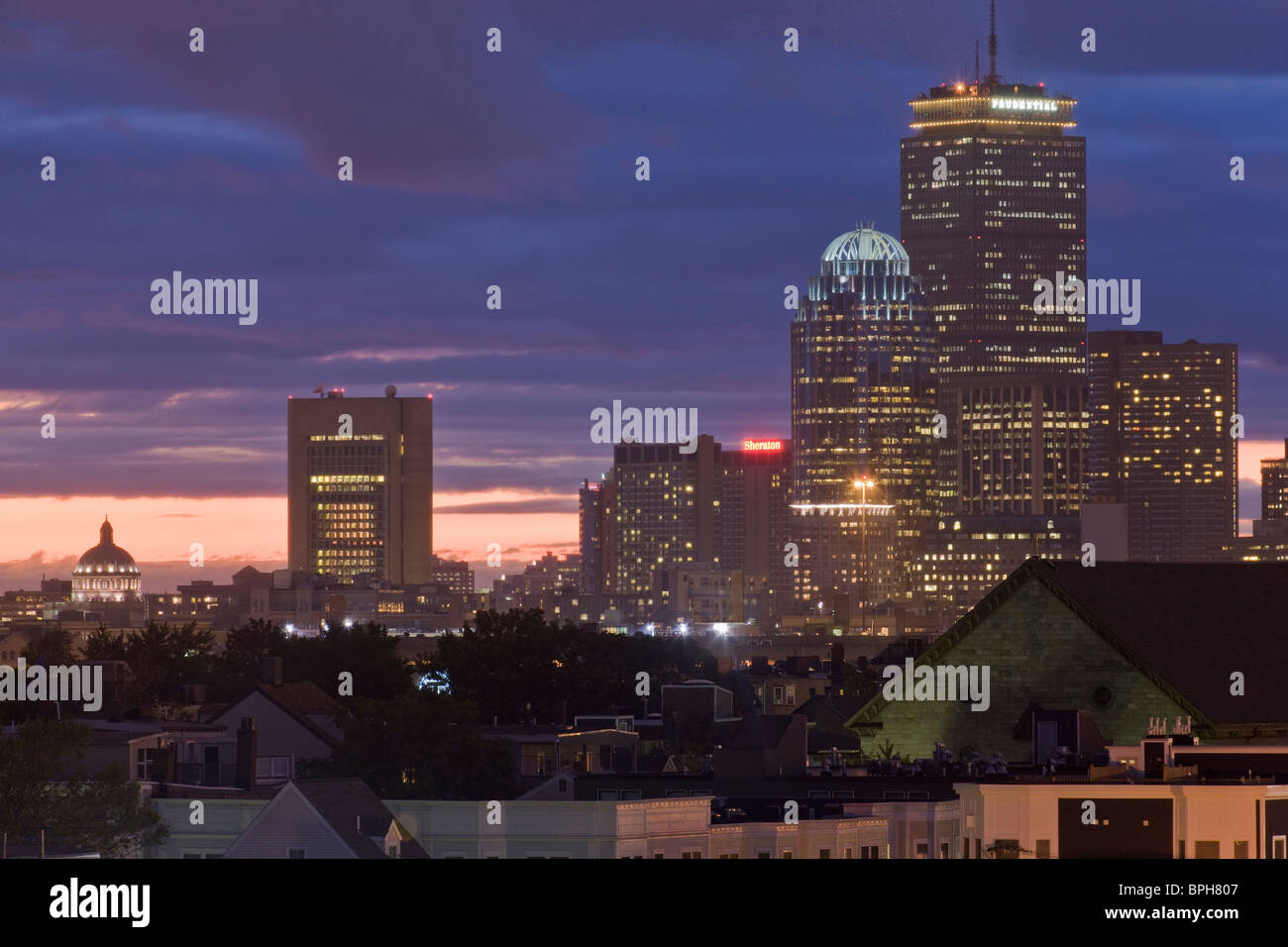 Buildings lit up at night, Boston, Massachusetts, USA Stock Photo - Alamy