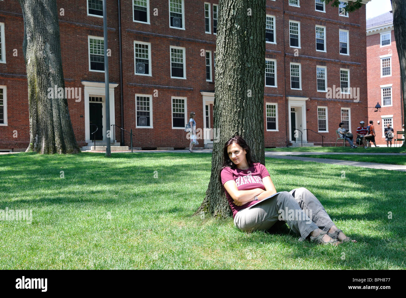Female Harvard student, Harvard University campus, Boston, MA, USA ...