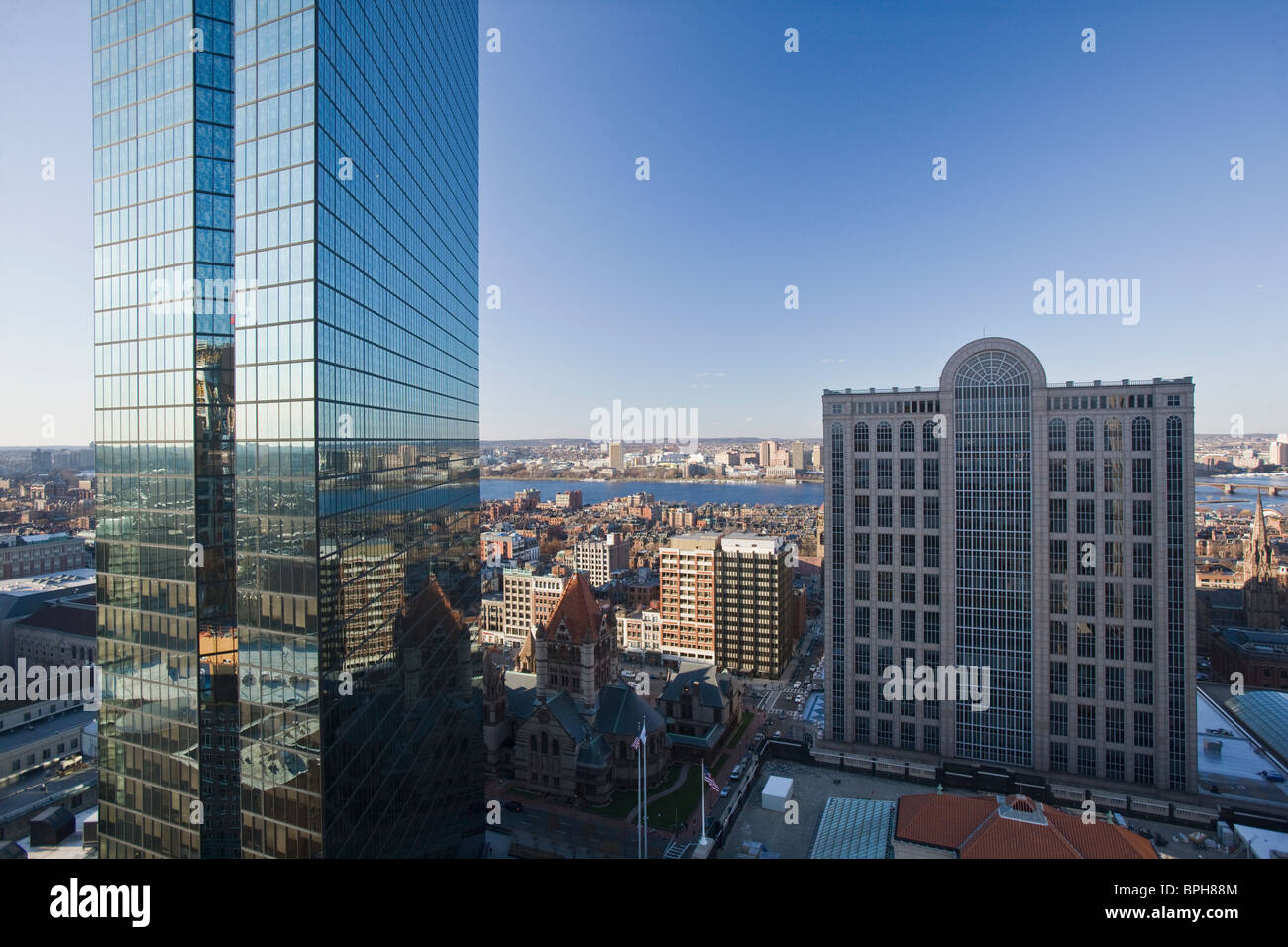 Buildings in a city, John Hancock Tower, Back Bay, Boston ...