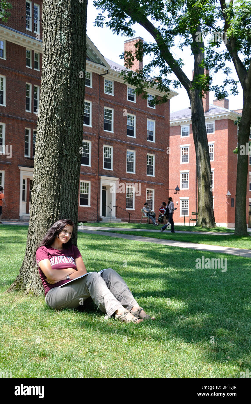 Female Harvard student, Harvard University campus, Boston, MA, USA ...